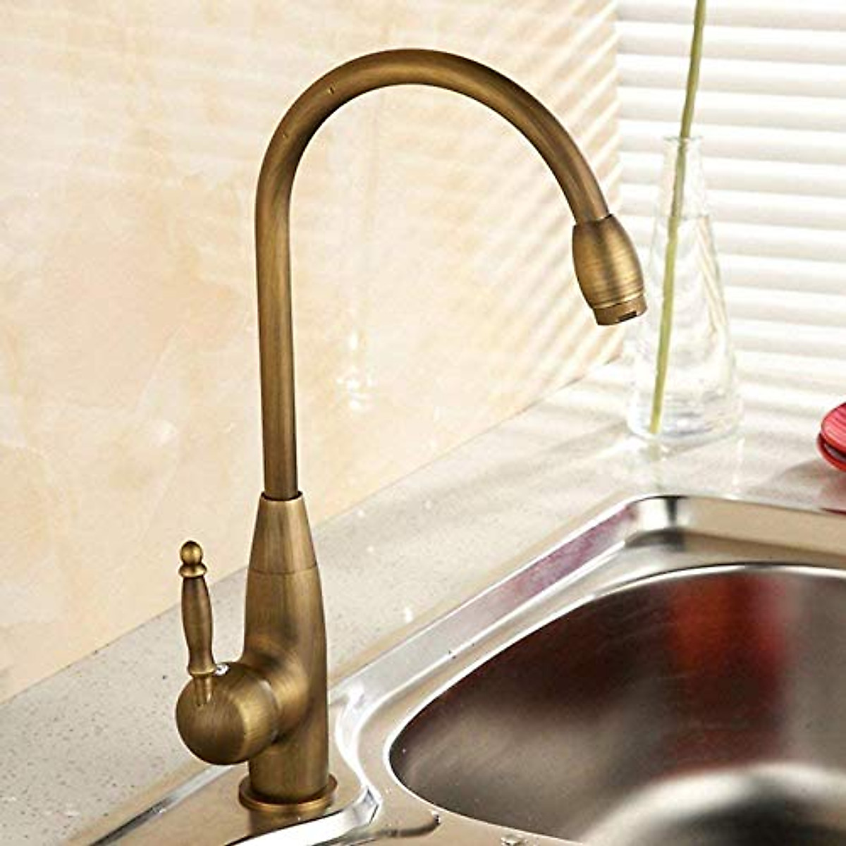 Bathtub Faucet Antique Brass Kitchen Faucet Retro Brushed Kitchen Water Tap 360 Degree Rotation Sink Tap Single Lever Mixer Tap Kitchen Sink Faucet Made of Brass