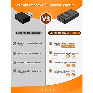 STARSIKI 2 Buttons Improved Tiny Mouse Jiggler Undetectable, 2 Buttons of On/Off Switch and 3 Cursor Movement, USB-C Adapter Protective Cap Mouse Mover Device Automatic Mouse Wiggler Shaker Giggler