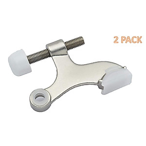 QCAA Hinge Pin Door Stopper, Zinc Die Cast, Satin Nickel, with White Rubber Bumper Tip, 2 Pack, Made in Taiwan