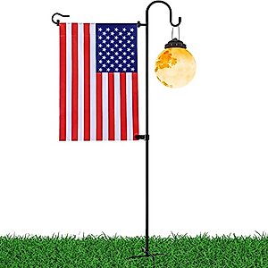 SPIPHY Garden Flag Holder Stand with Shepherd Hook, 48" Weather-Proof Garden Flag Pole with Spring Stoppers and Flag Clip Garden Flag Stand with American Flag(Without Light)