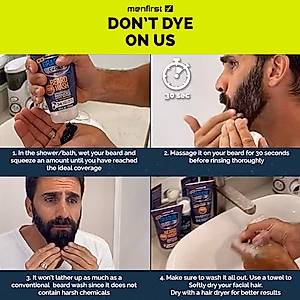 MENFIRST Gradual Gray Darkening Beard Wash - Gray Reducing Beard Wash, Beard Color Shampoo for Men - Hypoallergenic & Harsh Chemical-Free Beard Dye for Men - For Dark Shades, 4.6 Fl Oz (Pack of 1)