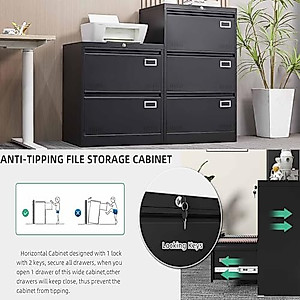 Mdhitsox Lateral File Cabinet with Widened Drawer, Metal File Cabinet with Lock, Filing Cabinet for Home Office, Lockable File Storage Cabinets for Legal/Letter/A4 (2 Drawer, Black)