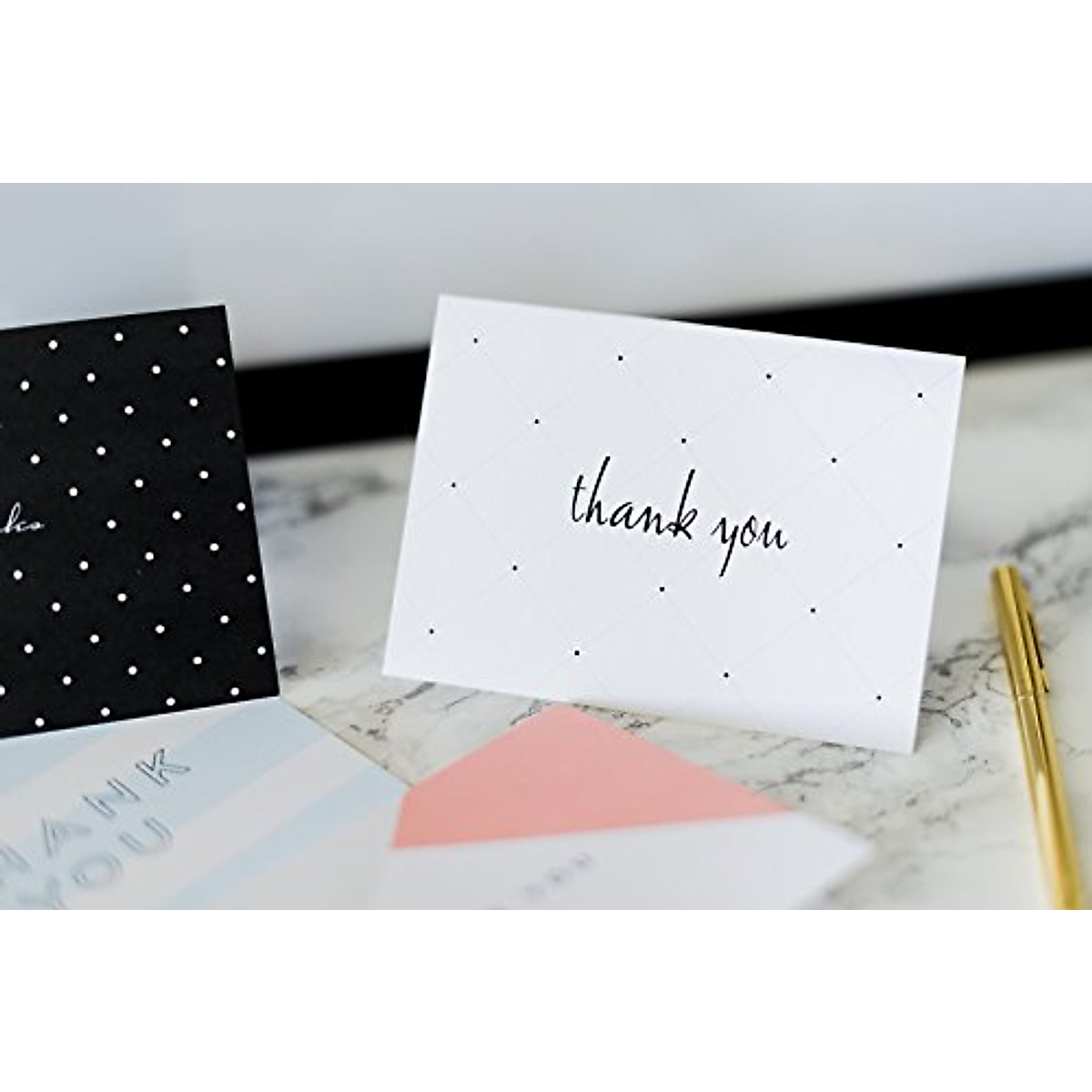 Luxye Chic Modern Thank You Cards, 36 Polka Dot and Stripe Thank You Notes, 6 Assortment of Blank Inside with White Envelopes (Multicolor) (4" x 6" Polka Dot Stripe V2)