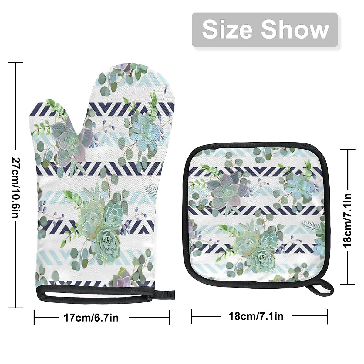 Plant Green Flowers Oven Mitts and Pot Holders Sets of 2 Heat Resistant Non-Slip Kitchen Gloves Hot Pads with Inner Cotton Layer for Cooking BBQ Baking Grilling