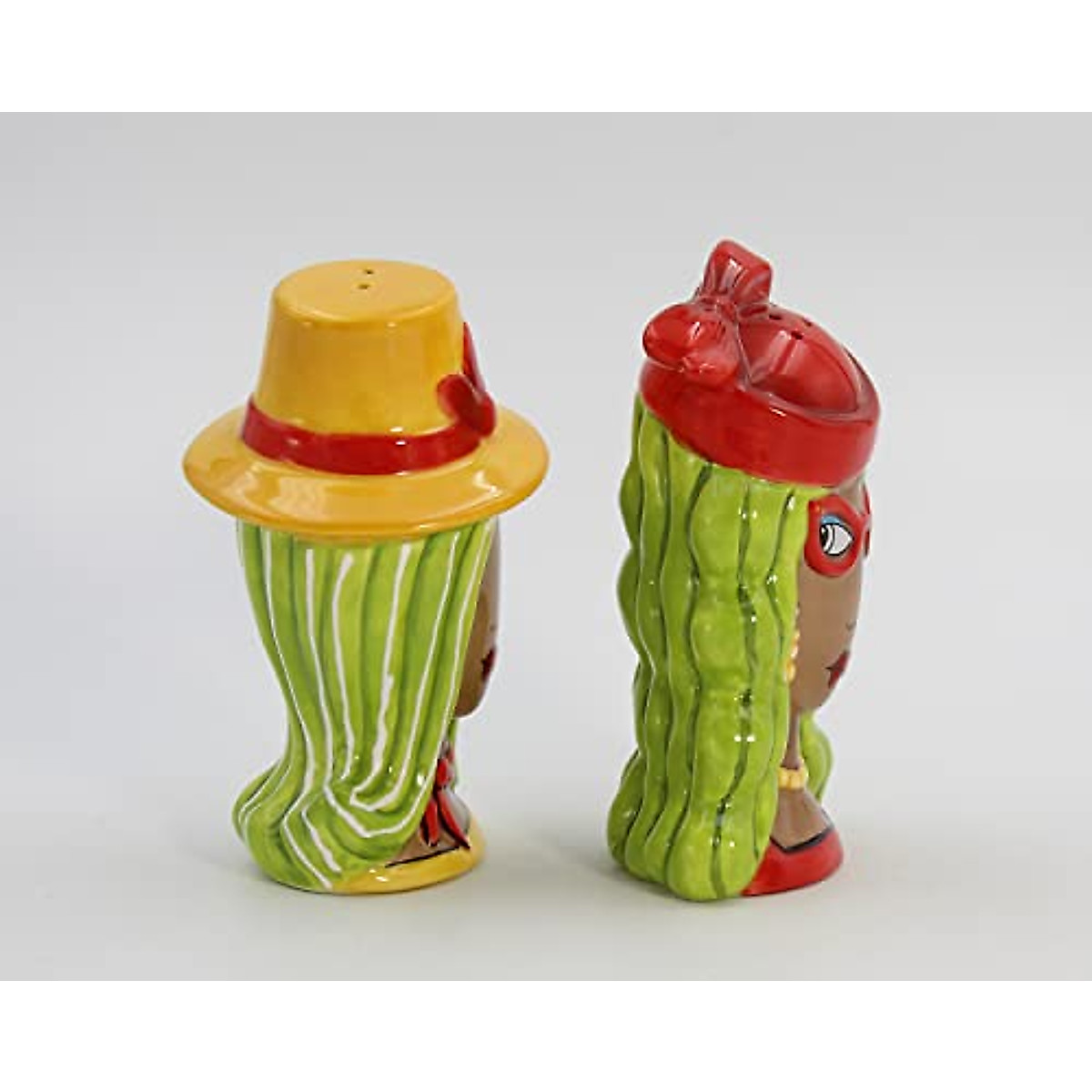 Fine Ceramic Dollymamas African American Black Fashion Lady with Hats Salt & Pepper Shakers Set, 4-1/2" H