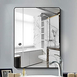 SILD Large Modern Black Aluminum Wall Mirror 30"x40" Glass Panel Vanity or Mirrors for Wall, Rectangle Hangs Horizontal or Vertical