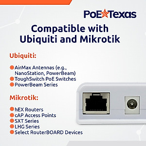 PoE Texas 48v to 24v PoE Converter - Inline PoE Splitter with 24 Volt 25 Watt PoE or DC - Converts IEEE 802.3at PoE+ to 24V Passive PoE or 24V DC Output with Gigabit Data for Ubiquiti and Mikrotik