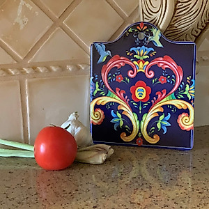 Rosemaling Blue Ceramic Cheeseboard Trivet