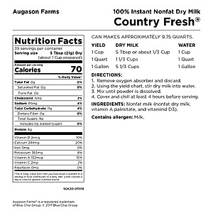 Augason Farms 5-90620 Country Fresh 100% Real Instant Nonfat Dry Milk, 1 lb., 13 oz. & Honey White Bread Scone & Roll Mix Emergency Food Storage #10 Can