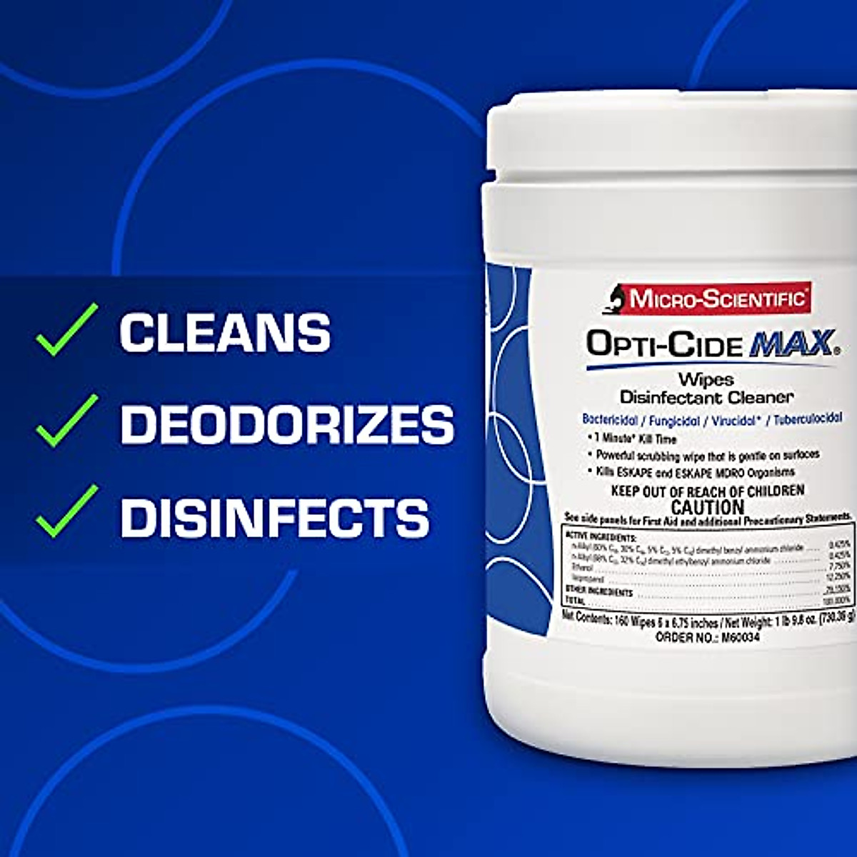 Micro-Scientific Opti-Cide Max Disinfecting Wipes (2 Pack) - 320 Wipes - Hospital Grade EPA Registered Disinfectant Cleaner