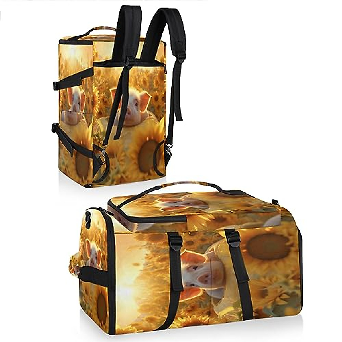 Animal Cute Pig in Sunflowers（04） Gym Duffle Bag for Traveling Sports Tote Gym Bag with Shoes Compartment Water-resistant Workout Bag Weekender Bag Backpack for Men Women