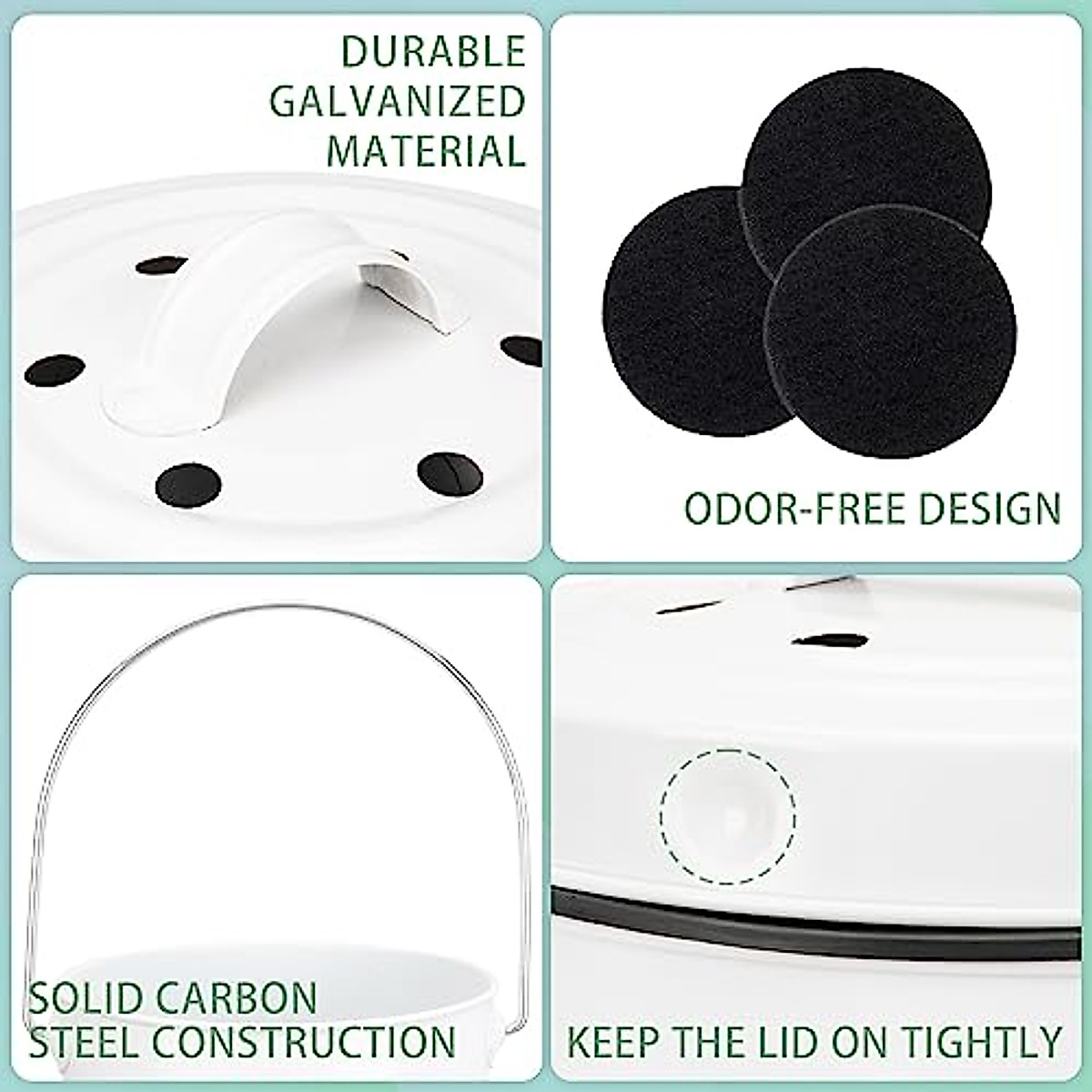 Vipush Compost Bin Kitchen Countertop Compost Bin with lid – Small Compost Bin Includes Inner Compost Bucket Liner & 3 Charcoal Filters, White