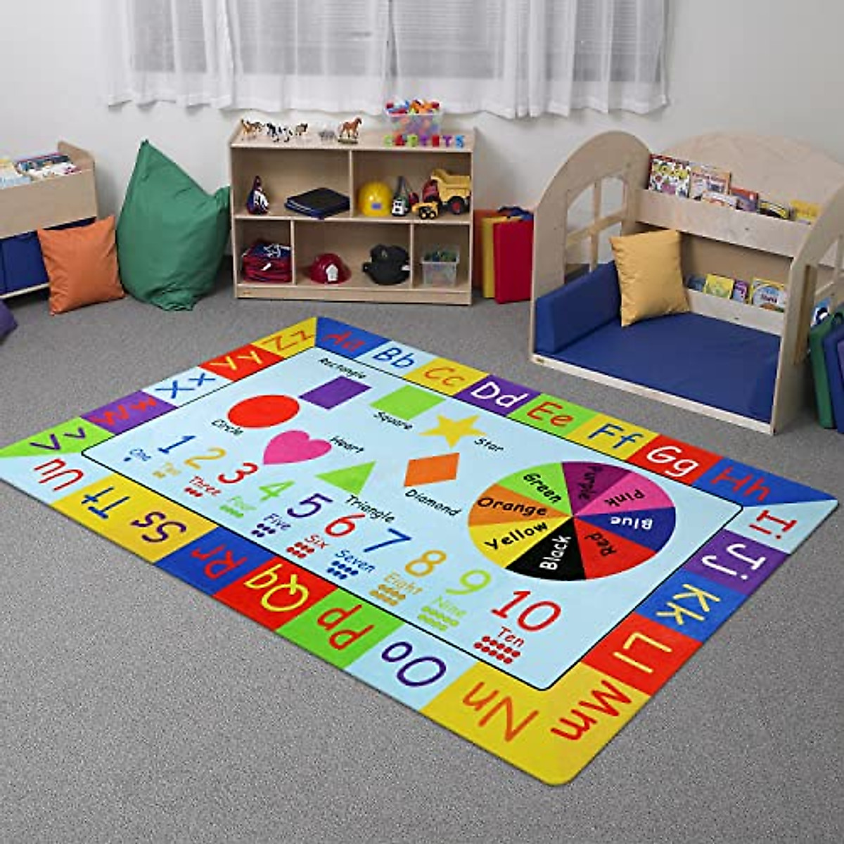 Moespace Educational ABC Kids Rug for Playroom,3x5 ft Numbers and Graphics Learning Area Rug Washable Children Play Carpet Non-Slip Baby Nursery Rug for Bedroom Classroom