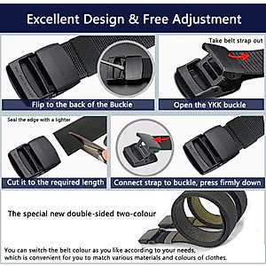 LionVII Belts for Men, 2 Colors in 1 Canvas Belt with YKK Plastic Buckle, Reversible Web Belt Breathable Fabric for Work Adjustable[53" L x 1.5" W](Black and Grey)