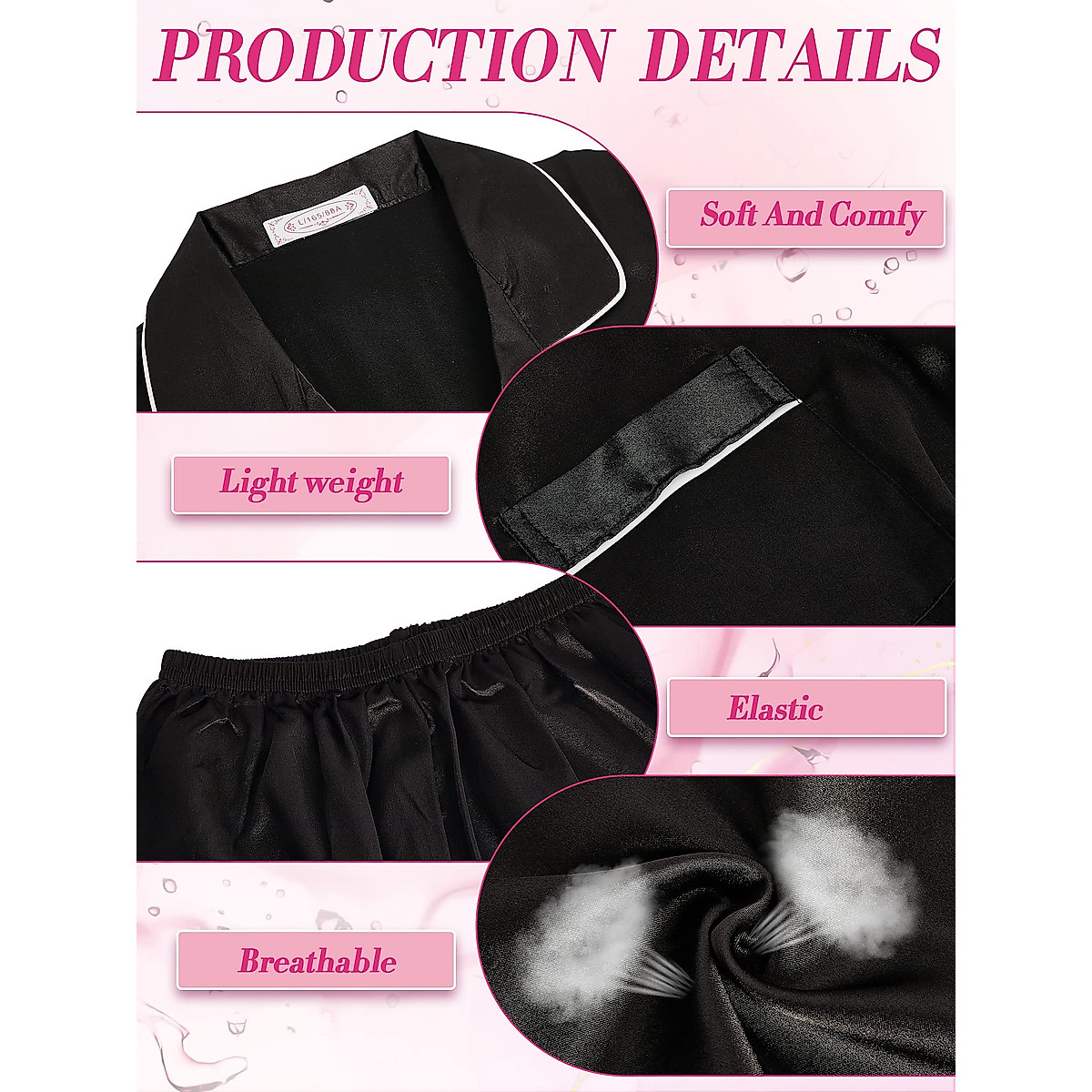 Unittype 7 Sets Womens Silk Satin Pajamas Set Two-Piece Sleepwear Loungewear for Sleepover Bridesmaid Wedding Slumber Party (as1, alpha, jaspo_m, White, Black)