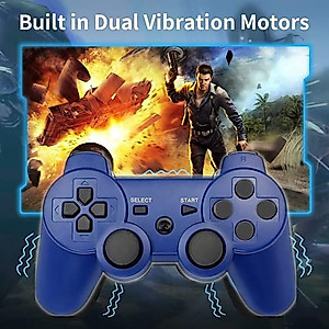 Rzzhgzq 2 Pack PS3 Wireless Controller Playstation 3 Controller Wireless Bluetooth Gamepad with USB Charger Cable for PS3 Console (BLUE+RED)