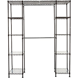 Amazon Basics Expandable Metal Hanging Storage Organizer Rack Wardrobe with Shelves, 14"-63" x 58"-72", Bronze & Collapsible Fabric Storage Cubes Organizer with Handles, Gray - Pack of 6