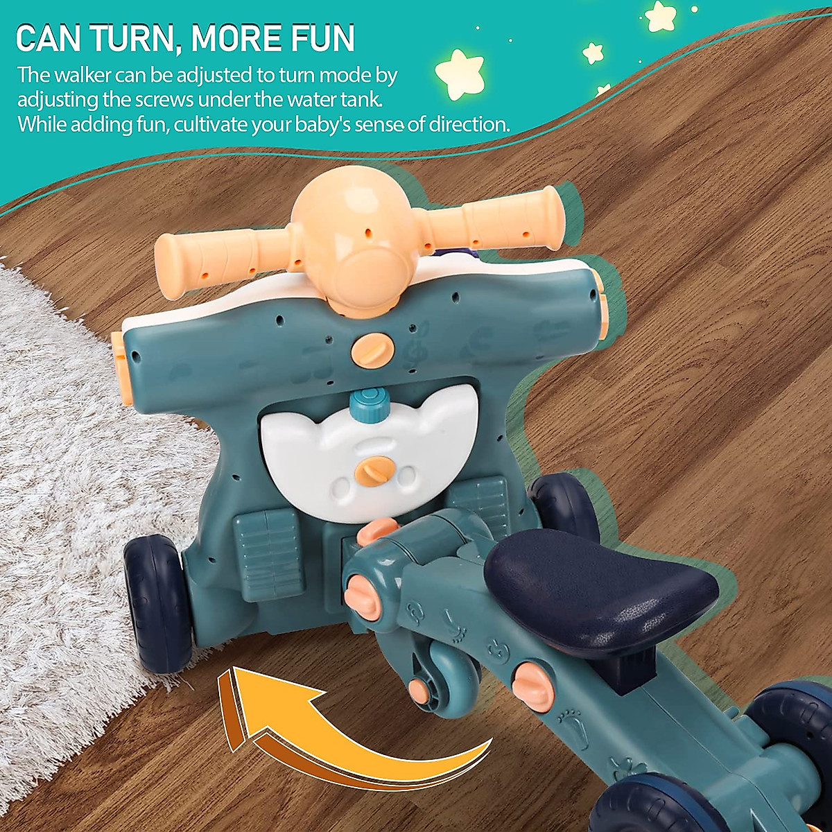 Kirumie 6 in 1 Learning Walker for Babies, Sit to Stand Baby Walker, Multiple Baby Activity Center with Music and Lights, Adjustable Push Walkers for Babies Boys Girls Toddlers Over 9 Months