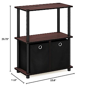 Furinno Go Green 3-Tier Multipurpose Storage Shelf with Bins, Dark Cherry/Black