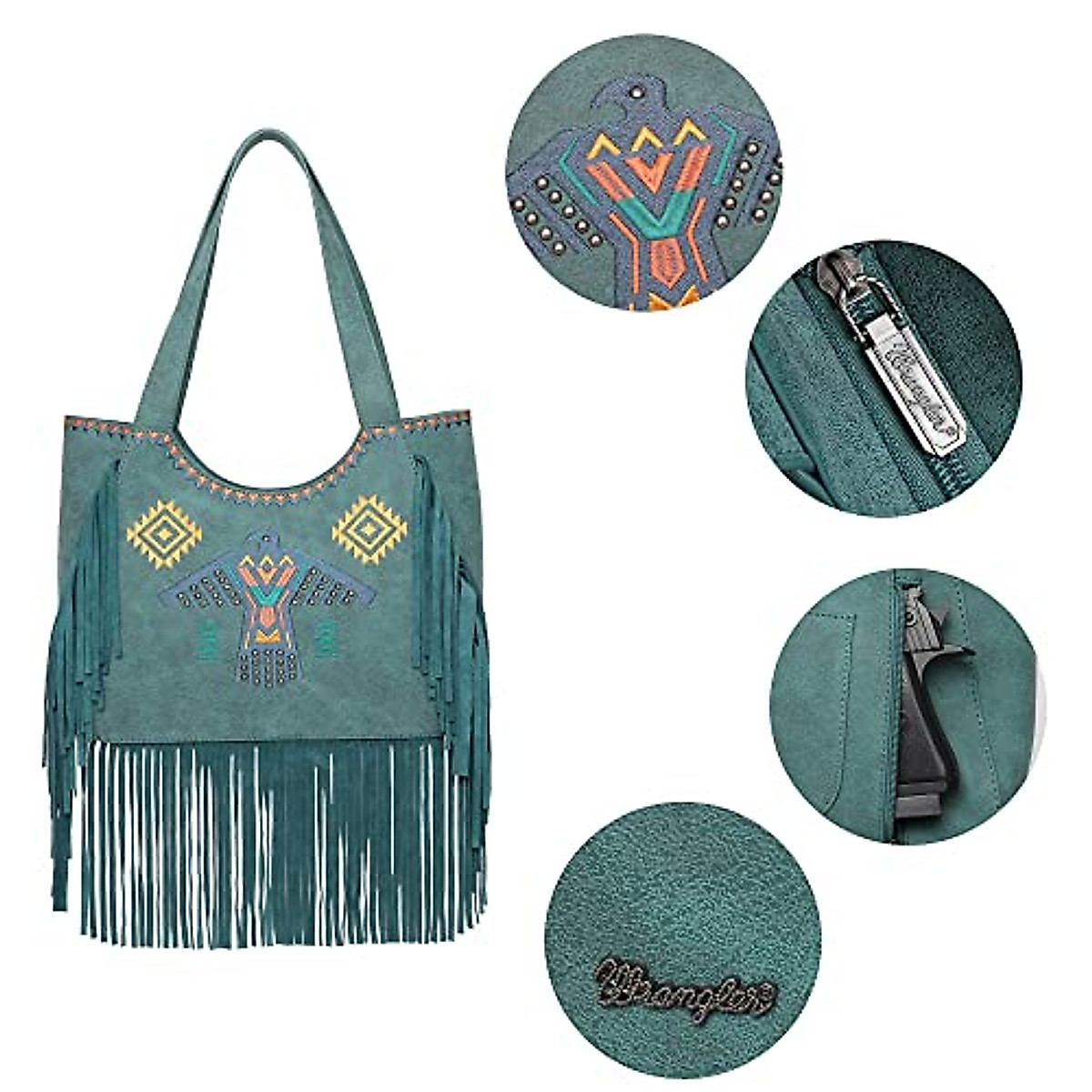Montana West Western Vintage Aztec Collection Cowgirl Handbag Embroidered Fringe Thunderbird Purse and Crossbody, WG36-G8005TQ