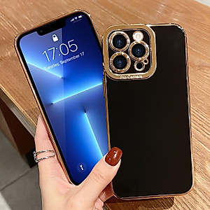 Lafunda Designed for iPhone 13 Pro Max Case, Luxury Plating Cases for Women Girls Cute Golden Edge Shockproof TPU Bumper Cover with Silicone Camera Protection Phone Case for iPhone 13 Pro Max, Black