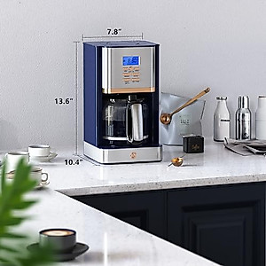 JOY Kitchen 12-Cup Digital Programmable Drip Coffee with Glass Carafe, Reusable Filter Basket & Coffee Spoon, Programmable up to 24 hours, Auto Warming & Self-Clean,Blue