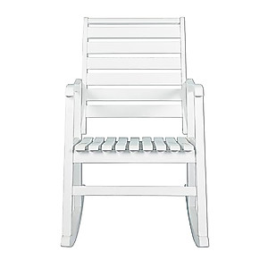 JONATHAN Y RCK101C Carey Modern Slat-Back 300-Lbs Support Acacia Wood Patio Outdoor Rocking Chair for Garden, Lawn, Backyard, Pool, Deck, Beach, Firepit, White