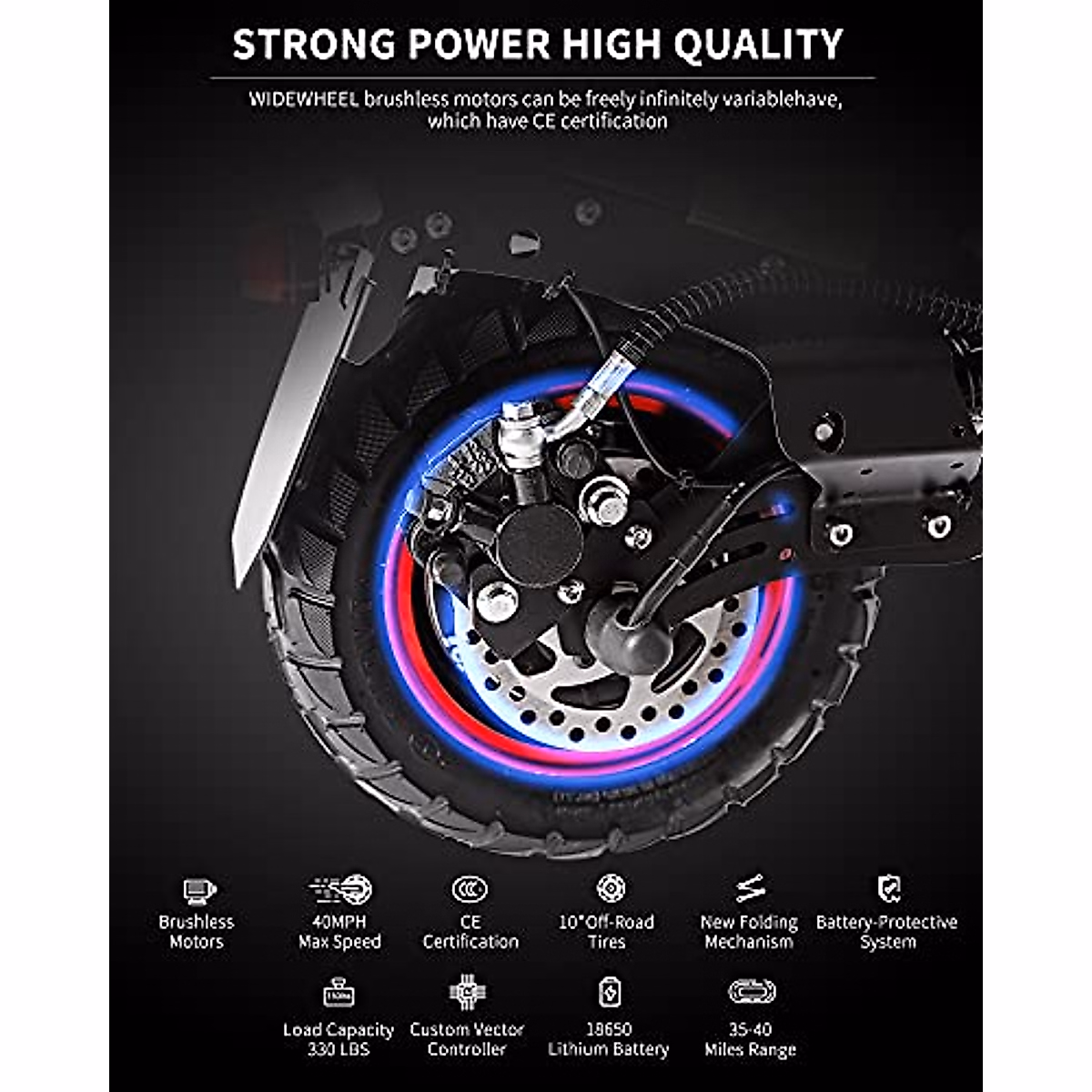 WIDEWHEEL W6 Off-Road Electric Scooter Adults, 2000W Double Motors, Up to 40 MPH & 40 Miles, Folding Commuter Scooter Electric for Adults, 10" Off-Road Tires Sport Scooters (Without seat)