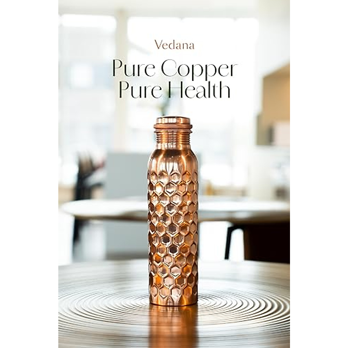 VEDANA Premium Honeycomb Ayurvedic Pure Copper Water Bottle | Leak Proof 1 Liter Copper Vessel for Drinking Water | Great Water Bottle for Sports, Yoga & Everyday Use