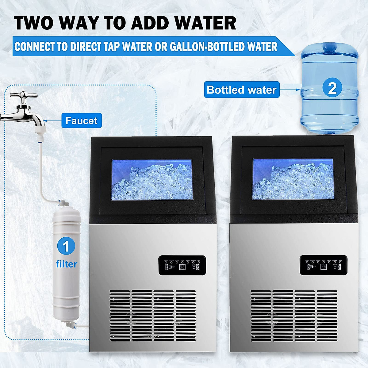 Topdeep Commercial Ice Maker Machine 110LBS/24H with 33LBS Storage Capacity, Stainless Steel Freestanding Ice Machine Automatic Operation- Ideal for Home, Restaurants, Bars Ice Making