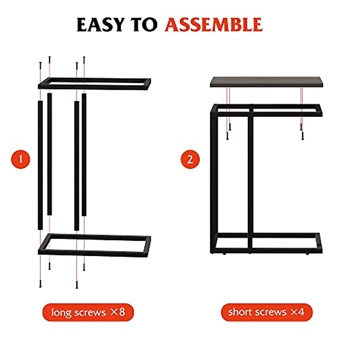 WLIVE Side Table, C Shaped End Table for Couch, Sofa and Bed, Large Desktop C Table for Living Room, Bedroom, Gray and Black
