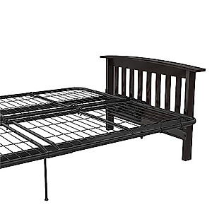 DHP Laurel Full Size Espresso Wood Arm Futon Frame with 6" Thermobonded High Density Polyester Fill Tan Microfiber Mattress