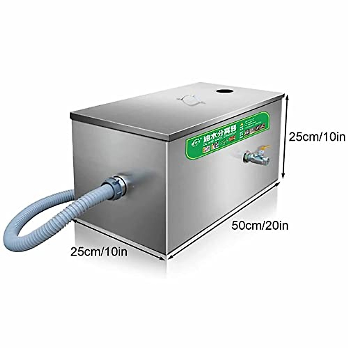 Commercial Grease Trap, Stainless Steel Grease Trap Interceptor, with Removable Baffles Waste Oil-Water Separator Under Sink Grease Trap, for Kitchen, Restaurants, Coffee Shops