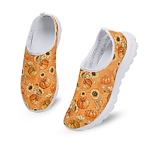Jeiento Women's Running Shoes, Thanksgiving Shoes, Yellow Sunflower Shoes,Fall Pumpkin Shoes, Non Slip Sneakers Athletic Sports Walking Gym Work Shoes