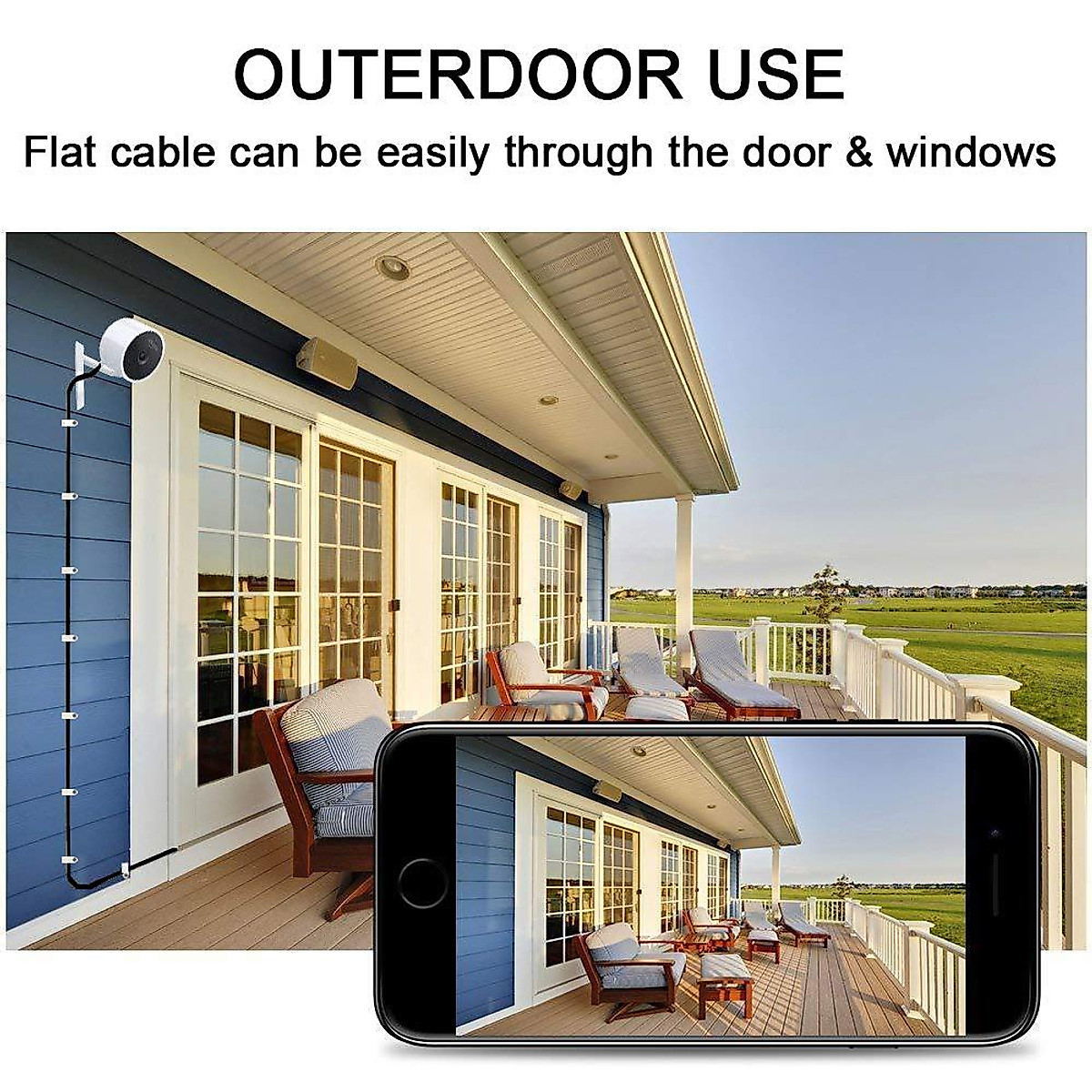 Moyeel 2- Pack 40FT Flat Power Extension Cable Compatible with Wyze Cam/Wyze Cam Pan,Yi Camera,NestCam Indoor,Blink XT Camera,USB to Micro USB Charging Cord for Home Security Camera