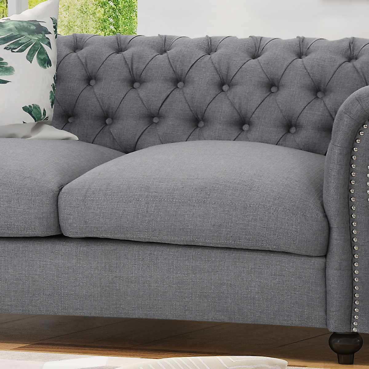 Christopher Knight Home GDFStudio Kyle Traditional Chesterfield Loveseat Sofa, Gray and Dark Brown, 61.75 x 33.75 x 27.75