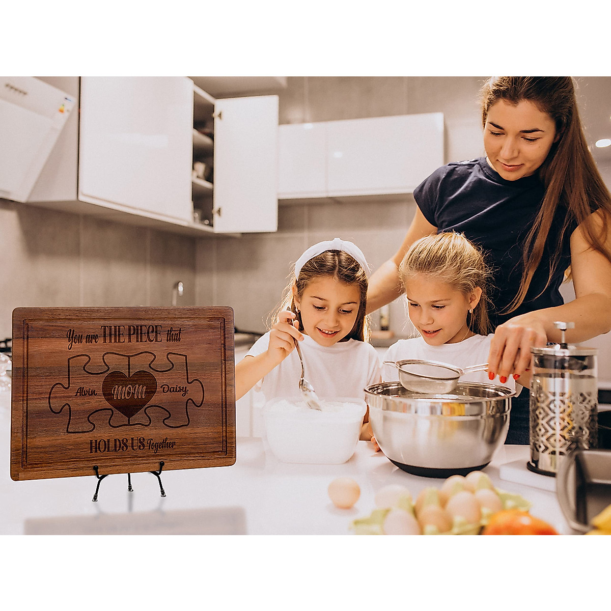 Mothers Day Gifts for Mom, Personalized Mom Puzzle Cutting Board with Custom Kids Names, Personalized Gifts for Mothers, Mom Cutting Board for Birthday, Christmas, Grandma Gifts from Grandkids