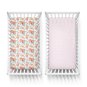 Featherhead™ 2-Pack Fitted Crib Sheets - 100% Cotton - 52" x 28" x 9" for Standard Crib and Toddler Mattress (Jersey Garden Floral)