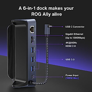 iVANKY Steam Deck Dock, 6-in-1 Hub Docking Station for ROG Ally & Stream Deck with HDMI 2.0 4K@60Hz, Gigabit Ethernet, 3 USB-A 3.0 and 100W Charging USB-C Port Compatible with Valve Stream Deck-HB0603