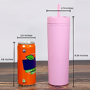 Ezhydrate SKINNY TUMBLERS (1 Pack)- LIGHT PINK- Matte Pastel Colored Acrylic Single Tumbler with Lid and Straw | 16oz Double Wall Reusable Plastic Tumbler w Straw Cleaner INCLUDED