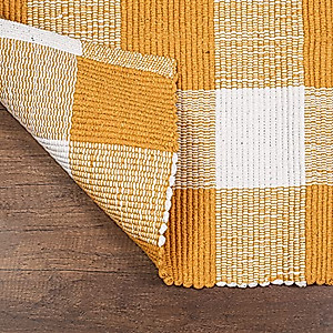 Buffalo Plaid Rugs for Living Room 24x36 inch-Mustard White, Kitchen Rugs,Entry Way Rugs, Door Rugs, Area Rugs,Farmhouse Bath Room Rugs,Buffalo Check Rugs,Woven Rag,2x3 Rugs,Revirsible Rugs Cotton