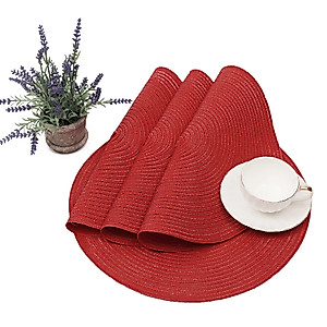 SHACOS Round Braided Placemats Set of 8 Washable 15 inch Round Table Mats Non Slip Woven Place Mats for Dining Table (Red, 8)
