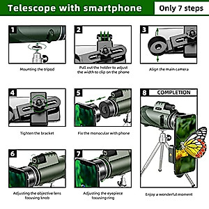 JLHT 40X60 Monocular Telescope High Power Monocular for Adults with Phone Adapter& Tripod& Hand Strap Low Night Vision Monocular Equipped with BAK4 Prism for Bird Watching Hunting Traveling Concert