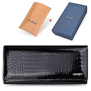 Dicihaya Large Capacity Clutch Purse Genuine Leather Women Wallet Long Double Zipper Wallets Multi Card Holder (Black)
