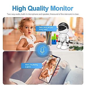 2MP 1080P HD 2.8MM Lens Security Robot Camera WiFi Wireless IR 10M Motion Detection Auto Tracking Built-in Microphone AI Humanoid Detection PTZ IP Camera Day/Night Vision