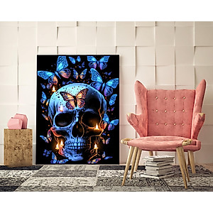 KINPLUB Skull Butterfly Diamond Painting Kits for Adults, 5D Horror Diamond Art Kits, DIY Paint with Diamonds Kit, Full Drill Round Diamond Dots for Halloween Home Wall Decor 12 x 16 Inch