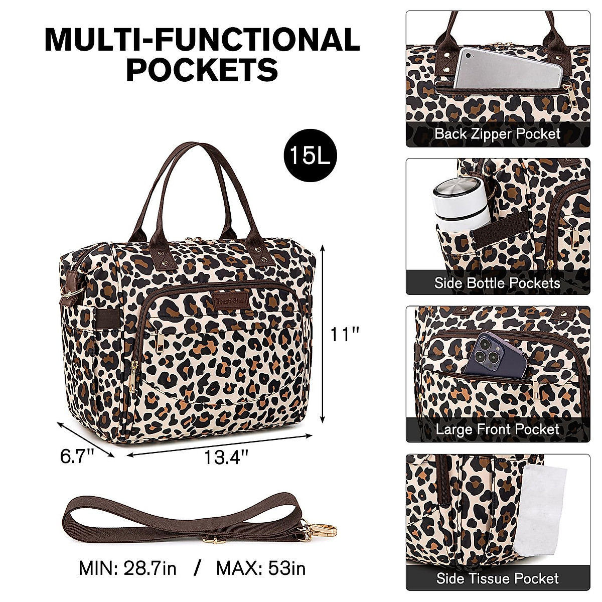 Fresh-flash Insulated Lunch Bag for Women Work, Leakproof Lunch Box Tote Bag, Wide Open Lunch Cooler Tote, Women Lunch Bags with Removable Shoulder Strap & Side Pockets-Leopard