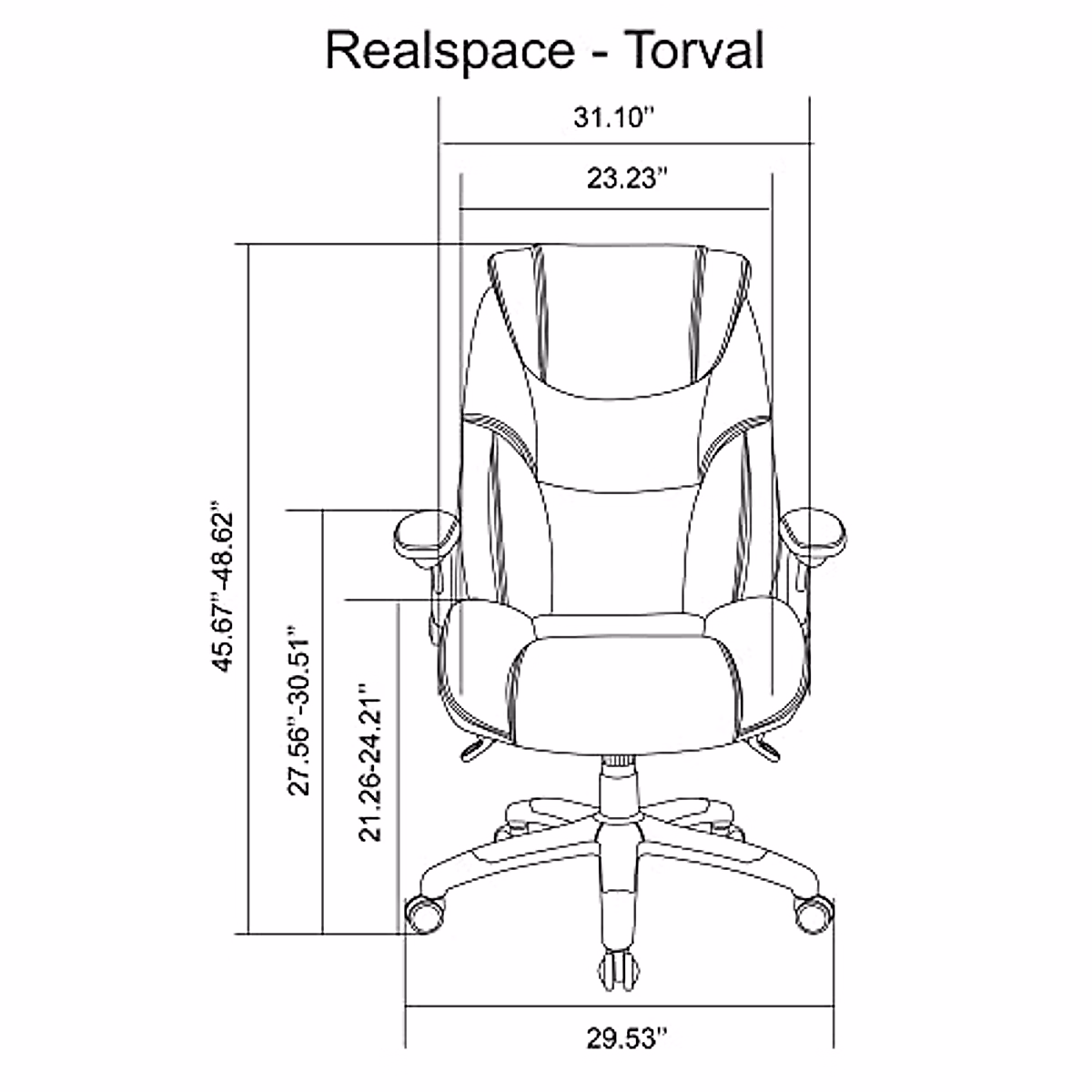 Realspace® Torval Big & Tall Bonded Leather High-Back Computer Chair, Black/Silver