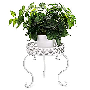 OwnMy Metal Round Plant Stand Rustproof Iron Flower Pot Holder, Modern Plant Stand Plant Display Potted Rack, Indoor Outdoor Plant Stand Heavy Duty Plant Holder for Home, Garden, Plant Lovers (White)