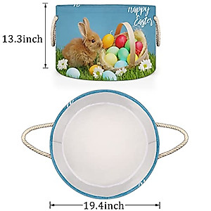 Happy Easter Funny Rabbits (9) Large Round Baskets for Storage Laundry Baskets with Handles Blanket Storage Basket for Bathroom Shelves Bins for Organizing Nursery Hamper Girl Boy